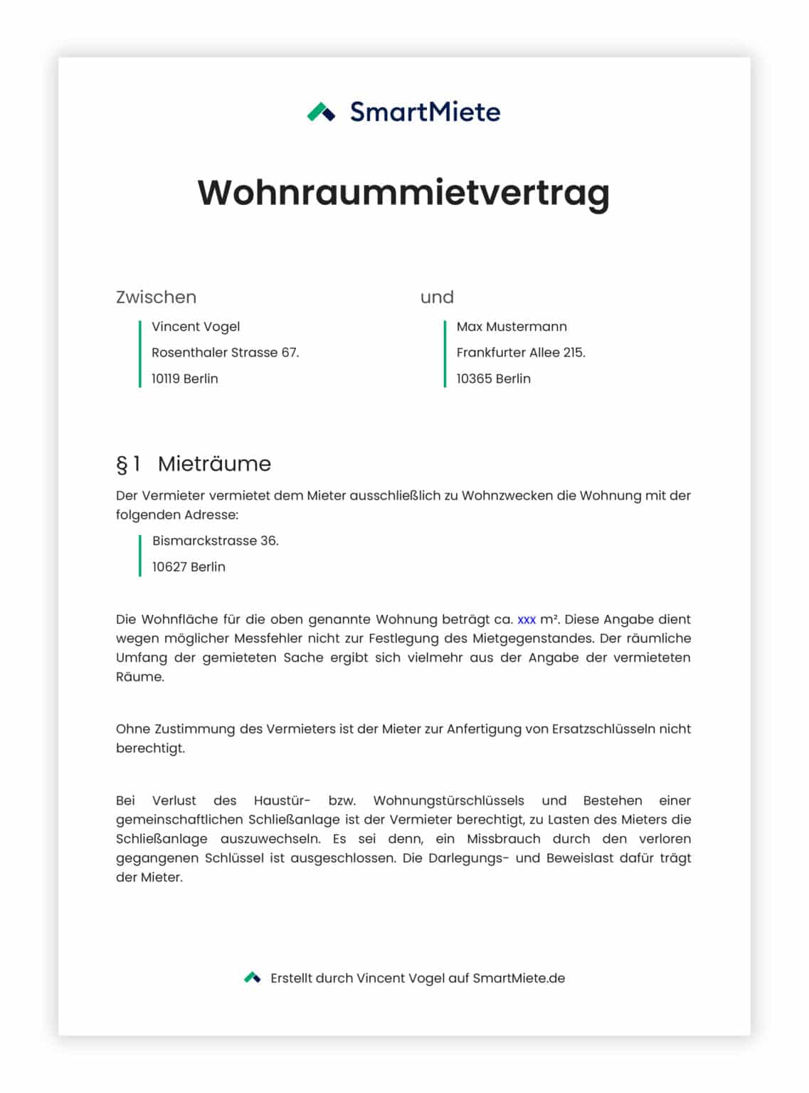 Vorlage Mietvertrag Wohnung